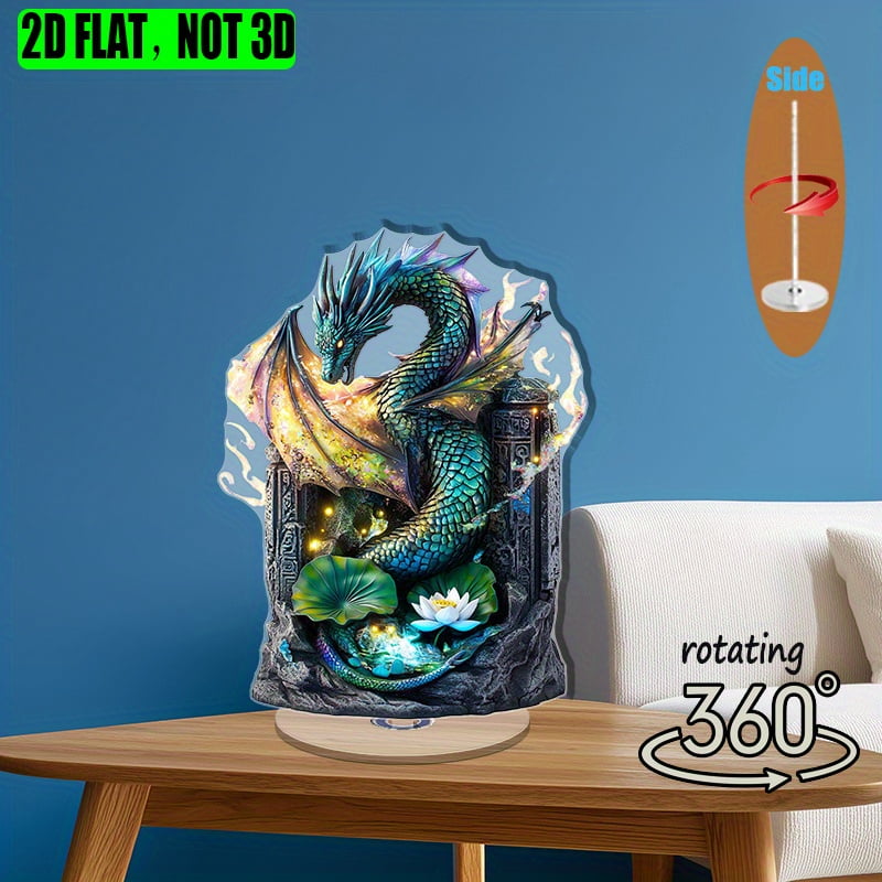 [2D flat] 1PC Rotating acrylic display featuring an iridescent dragon ...
