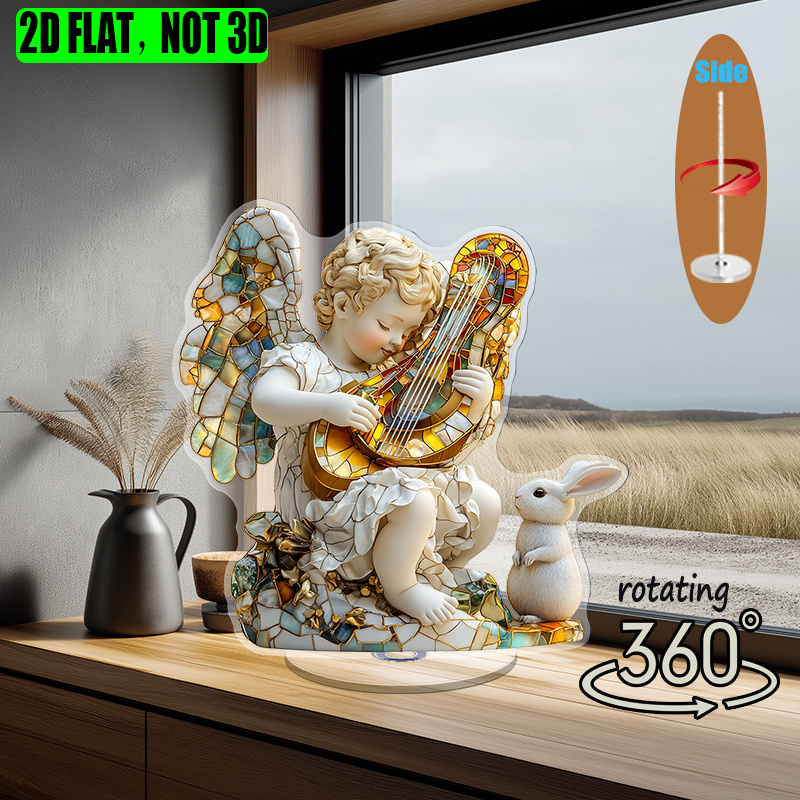 [2D flat] 1PC Rotating acrylic display featuring a joyful cherub with ...