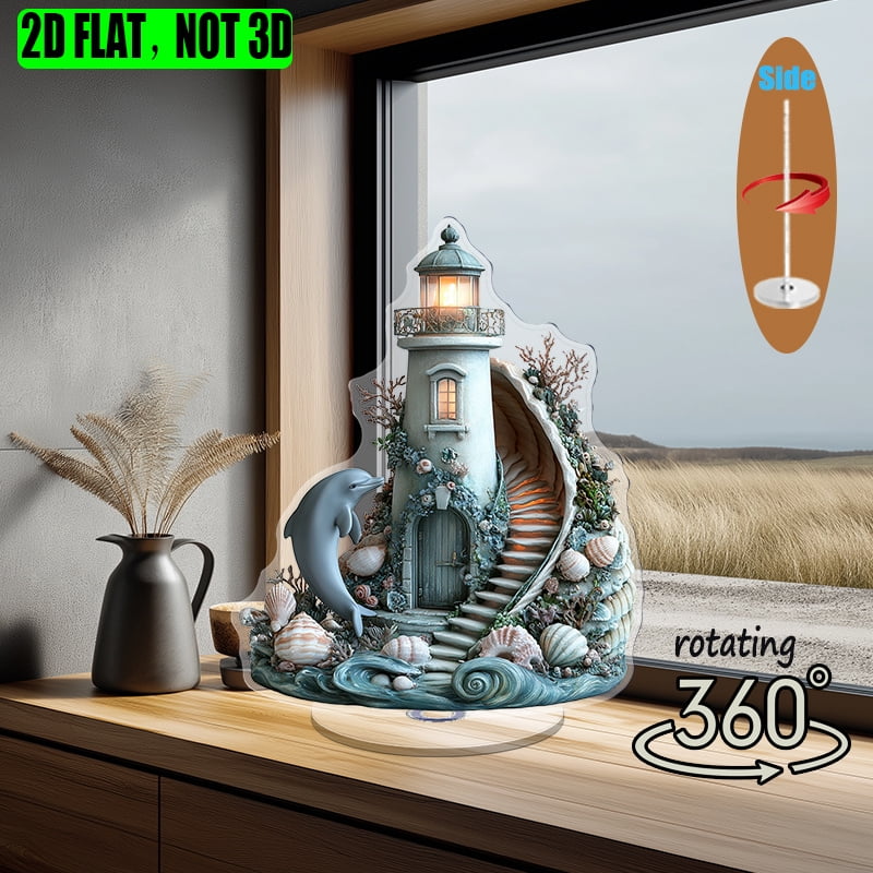 [2D flat] 1PC Rotating acrylic display featuring a lighthouse in a ...