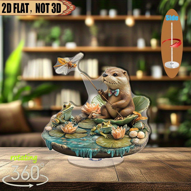 [2D flat] 1PC Rotating acrylic display featuring a lively otter on a ...