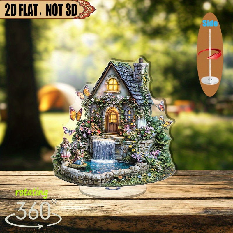 [2D flat] 1PC Rotating acrylic display featuring a magical fairy garden ...