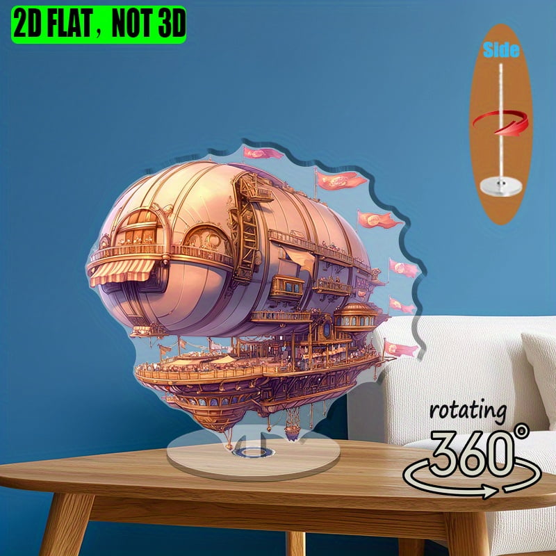 [2D flat] 1PC Rotating acrylic display featuring a majestic airship ...