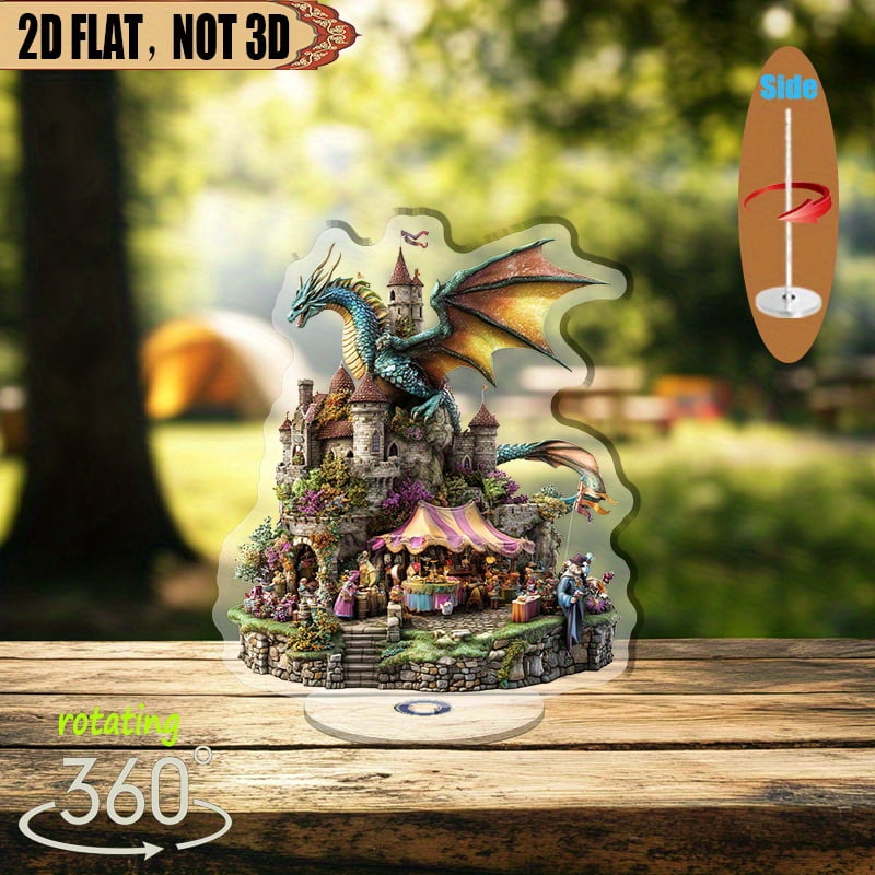 [2D flat] 1PC Rotating acrylic display featuring a majestic dragon ...