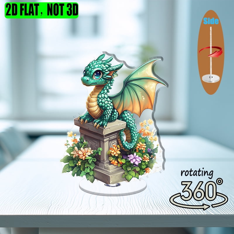 [2D flat] 1PC Rotating acrylic display featuring a majestic dragon on a ...
