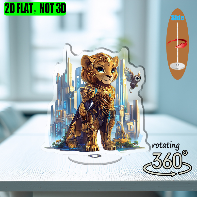 [2D flat] 1PC Rotating acrylic display featuring a majestic lioness in ...