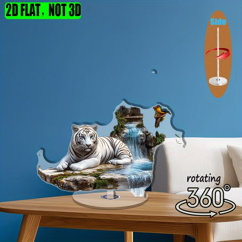 [2D flat] 1PC Rotating acrylic display featuring a majestic white tiger ...