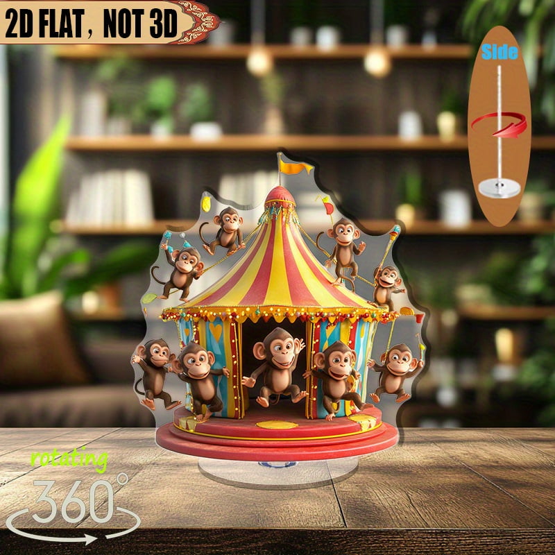 [2D flat] 1PC Rotating acrylic display featuring mischievous monkeys ...