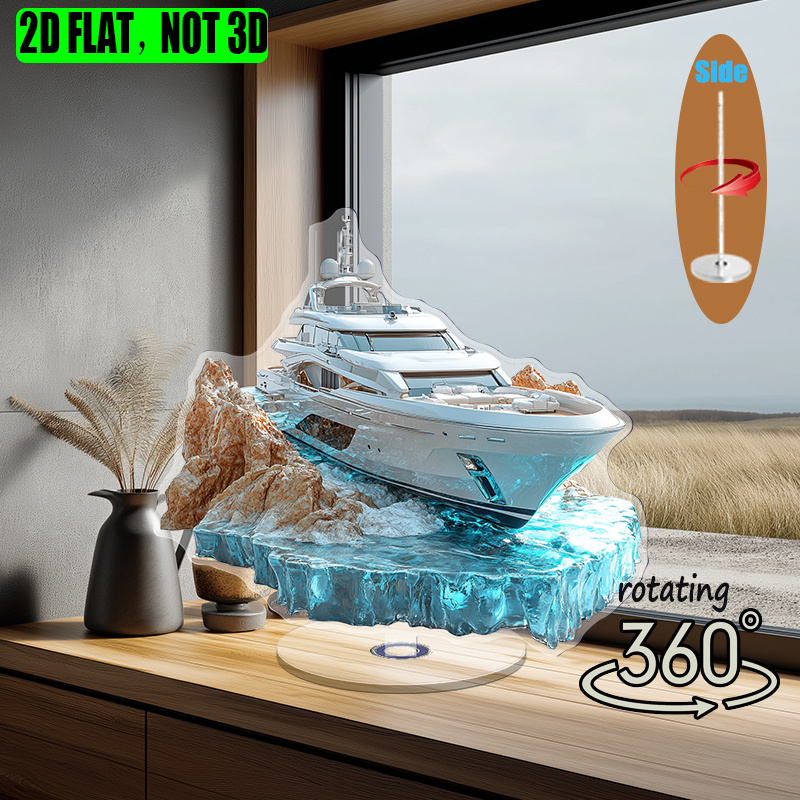 [2D flat] 1PC Rotating acrylic display featuring a modern luxury yacht ...