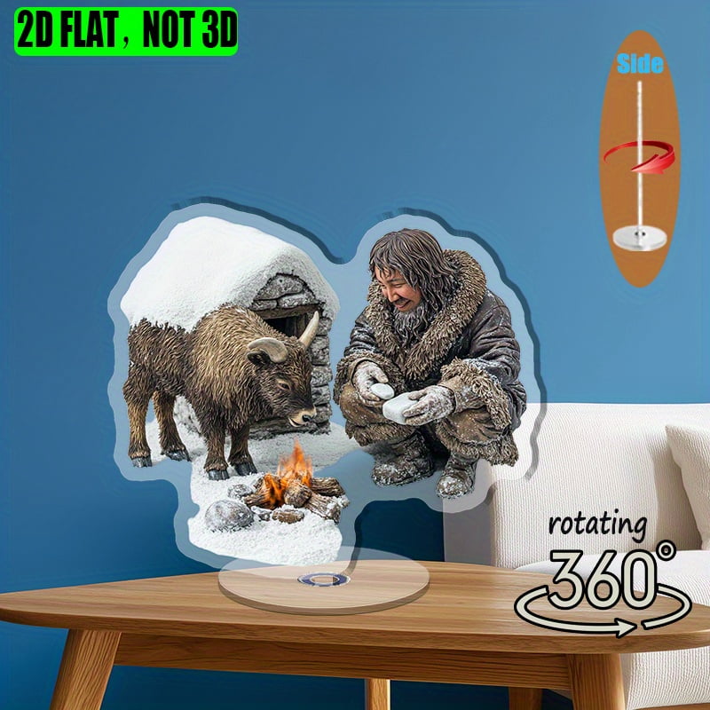 [2D flat] 1PC Rotating acrylic display featuring musk ox grazing beside ...