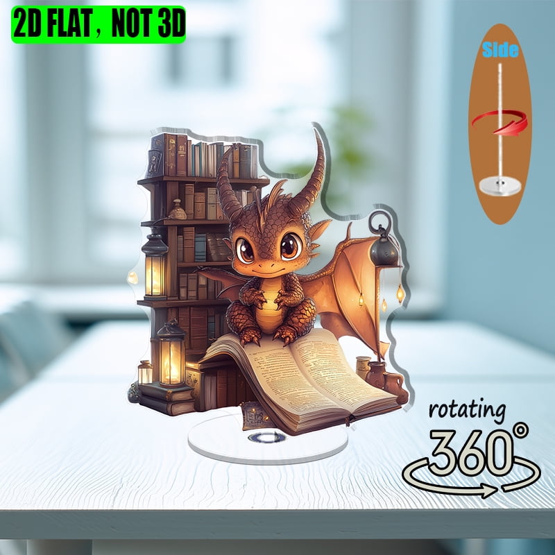 [2D flat] 1PC Rotating acrylic display featuring a playful dragon with ...