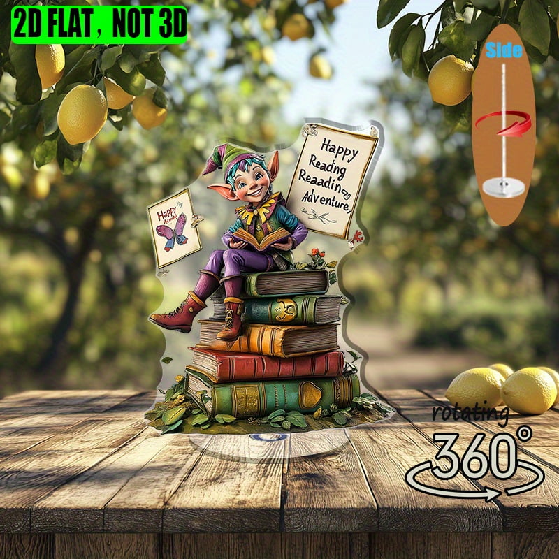 [2D flat] 1PC Rotating acrylic display featuring a playful elf atop a ...