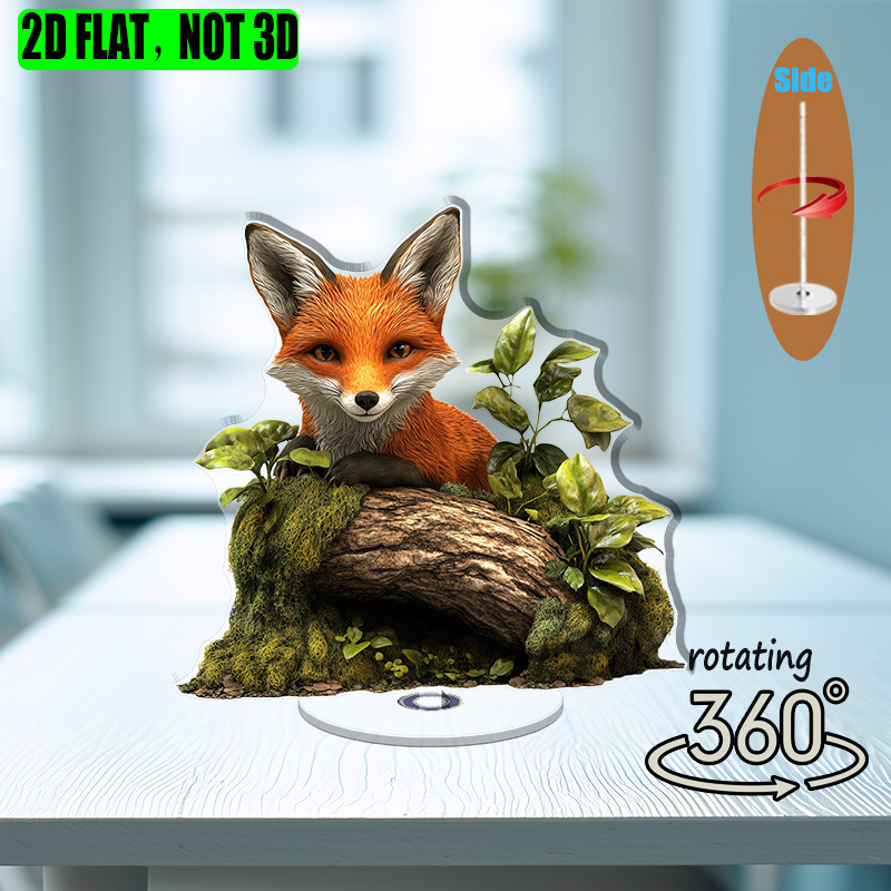 [2D flat] 1PC Rotating acrylic display featuring a playful fox emerging ...
