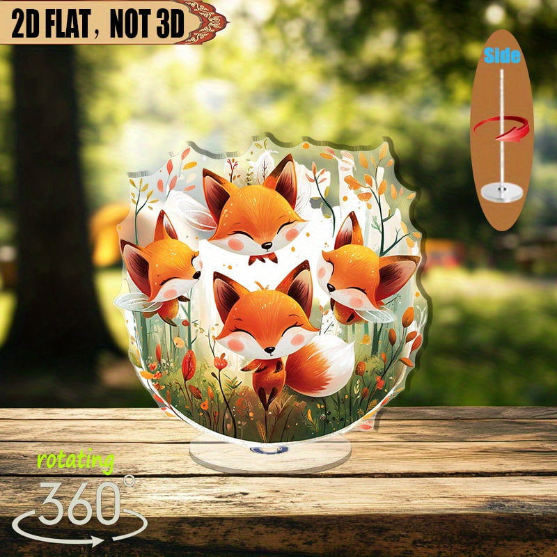 [2D flat] 1PC Rotating acrylic display featuring playful fox faces with ...