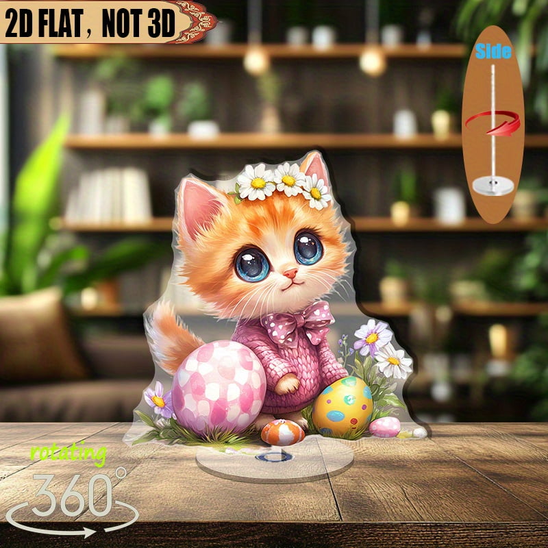 [2D flat] 1PC Rotating acrylic display featuring a playful kitten with ...