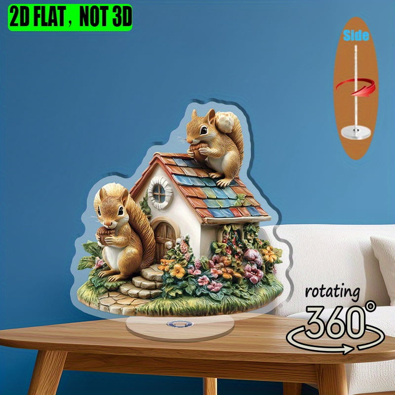 [2D flat] 1PC Rotating acrylic display featuring playful squirrels with ...