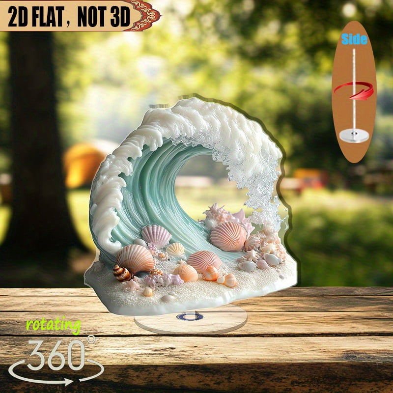 [2D flat] 1PC Rotating acrylic display featuring a powerful ocean wave ...