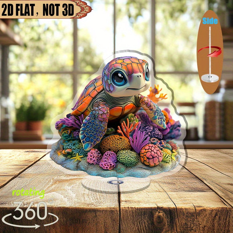 [2D flat] 1PC Rotating acrylic display featuring a sea turtle with ...