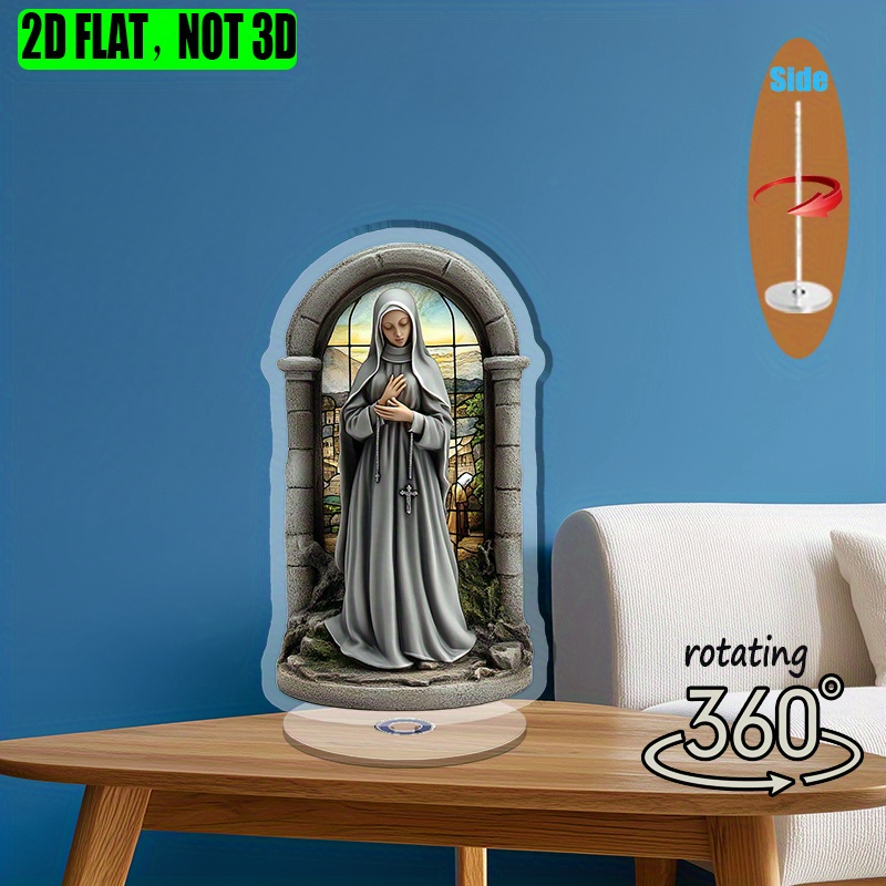 [2D flat] 1PC Rotating acrylic display featuring serene nun in gray ...