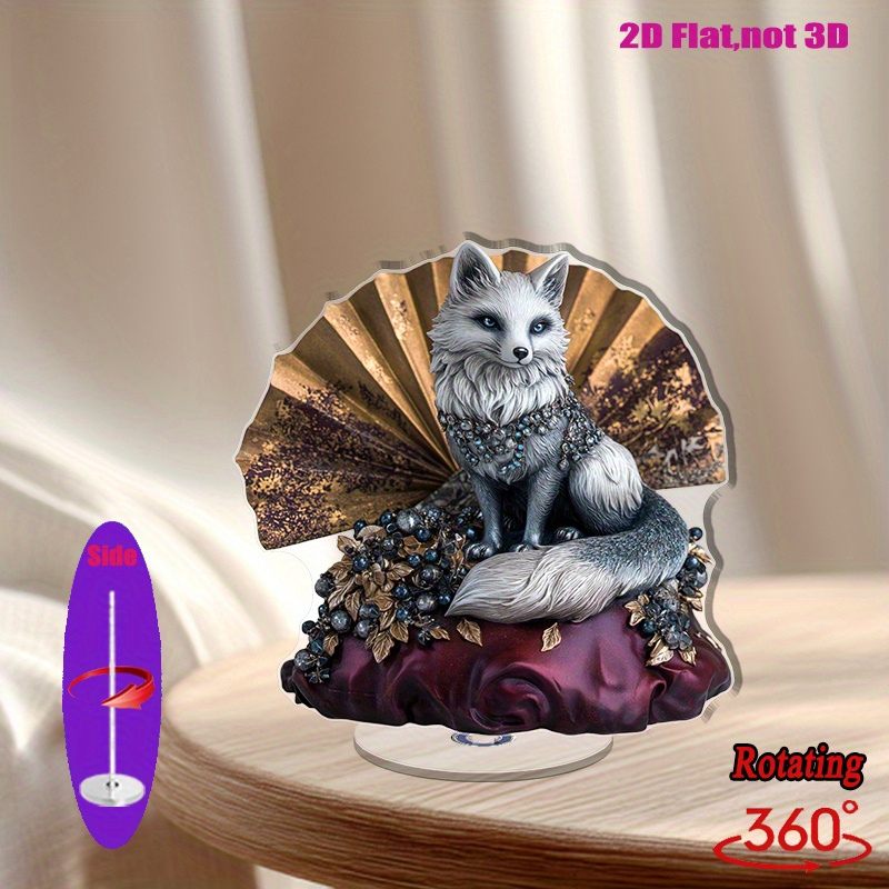 [2D flat] 1PC Rotating acrylic display featuring a silver fox pendant ...