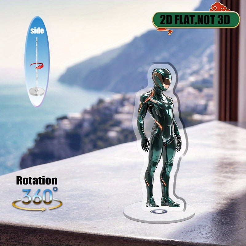 [2D flat] 1PC Rotating acrylic display featuring a sleek emerald racing ...