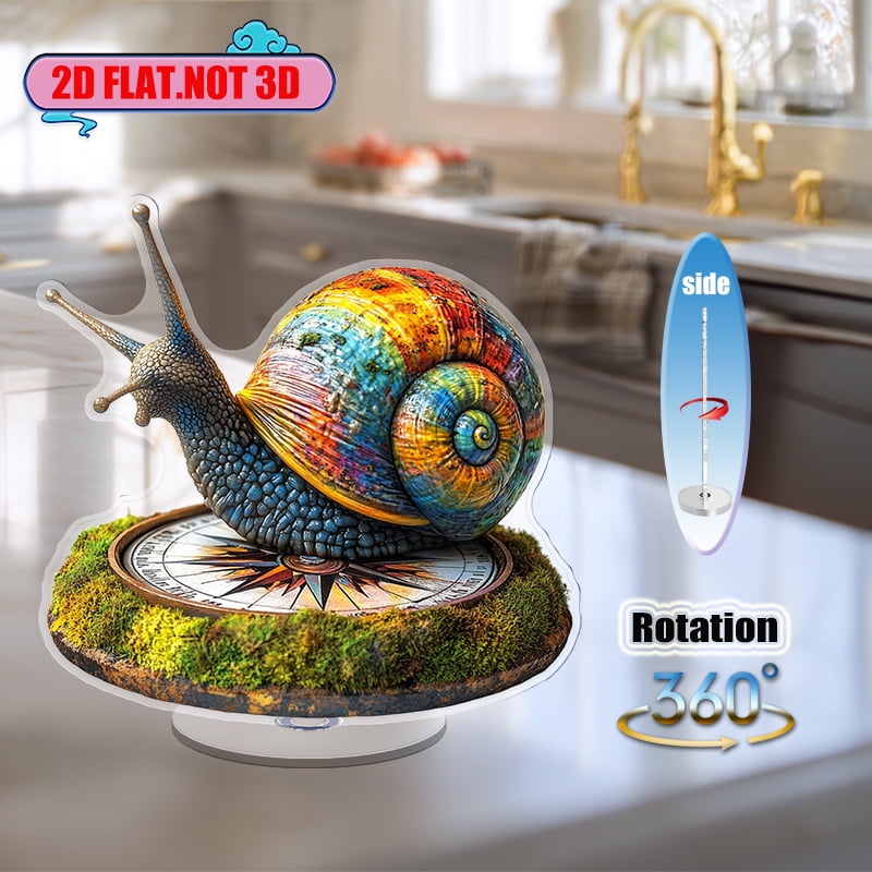 [2D flat] 1PC Rotating acrylic display featuring a snail on a compass ...
