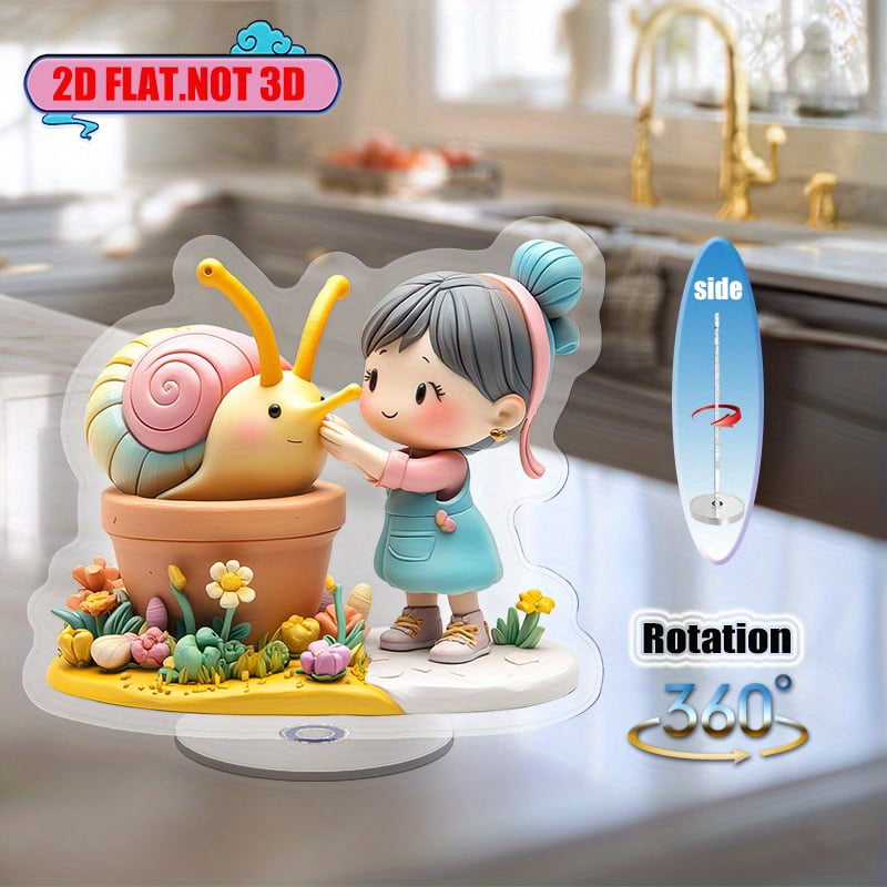 [2D flat] 1PC Rotating acrylic display featuring a snail figurine and a ...