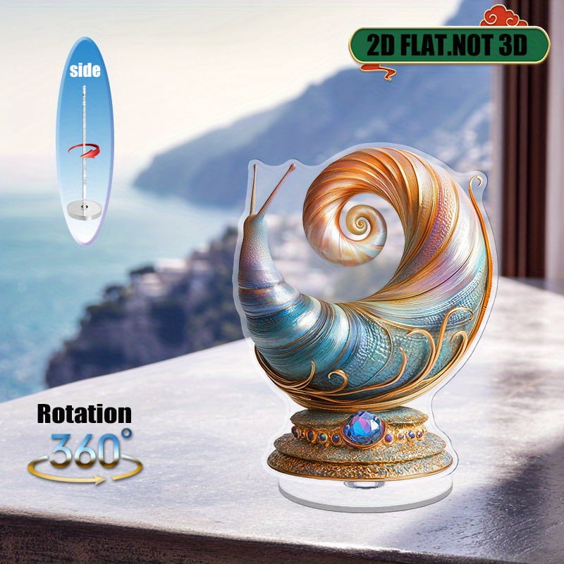 [2D flat] 1PC Rotating acrylic display featuring a snail shell in a ...