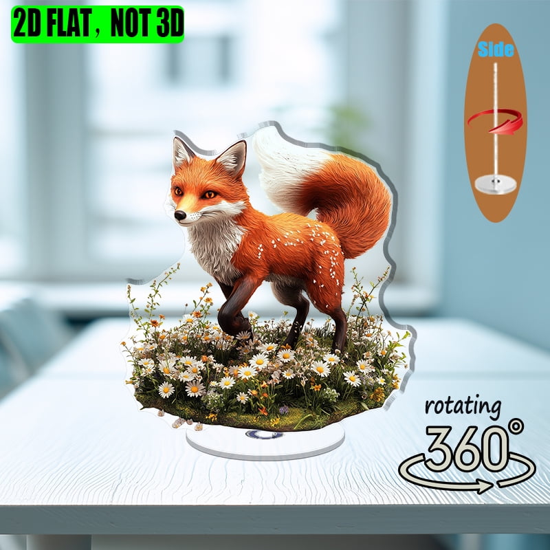 [2D flat] 1PC Rotating acrylic display featuring a spirited fox in a ...