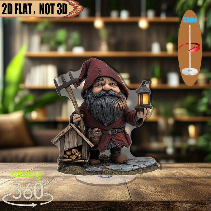 [2D flat] 1PC Rotating acrylic display featuring a stern gnome with a ...