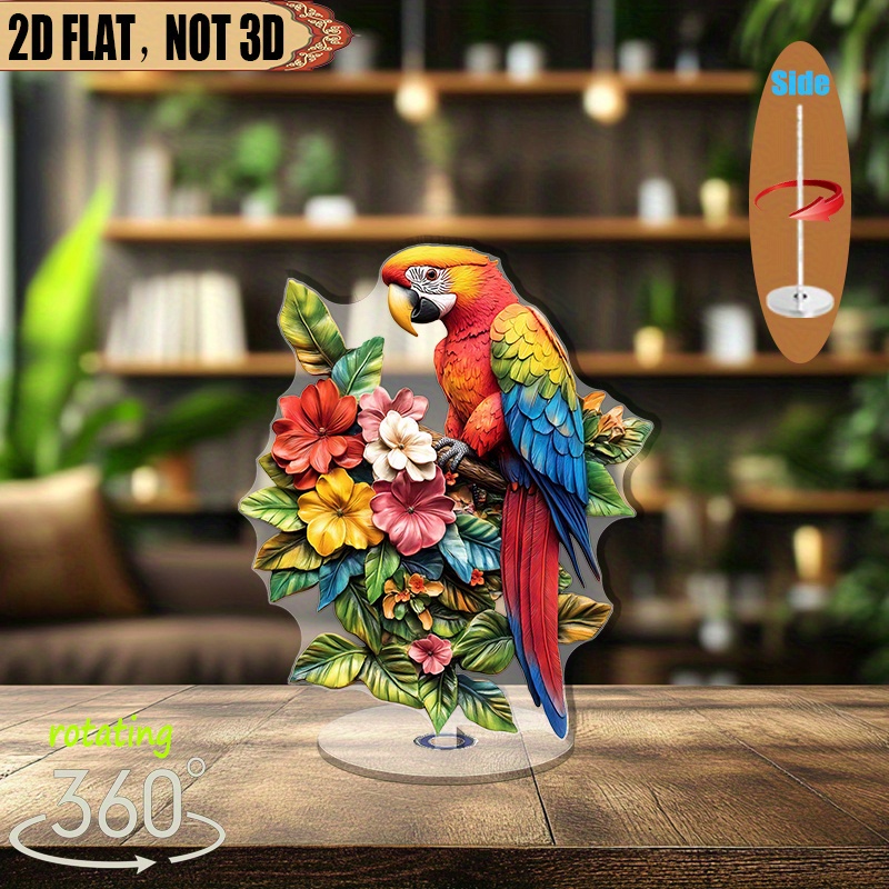 [2D flat] 1PC Rotating acrylic display featuring a vibrant parrot ...