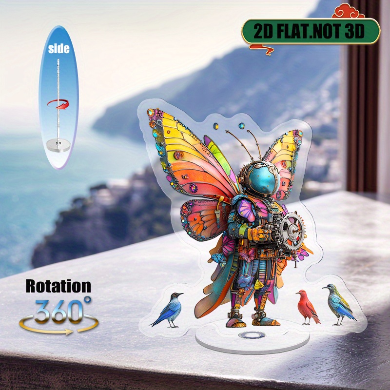 [2D flat] 1PC Rotating acrylic display featuring a whimsical butterfly ...