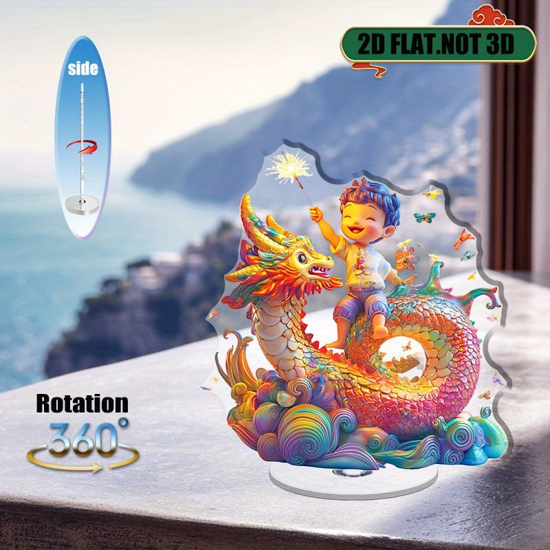 [2D flat] 1PC Rotating acrylic display featuring a whimsical dragon and ...