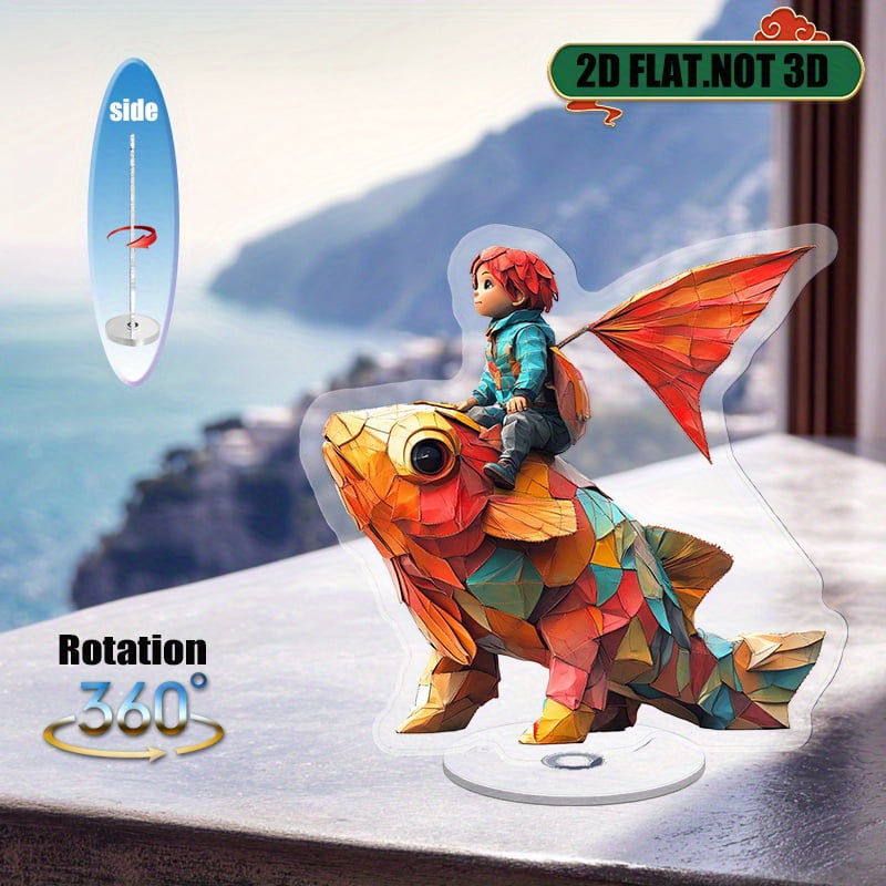 [2D flat] 1PC Rotating acrylic display featuring a whimsical fish ...
