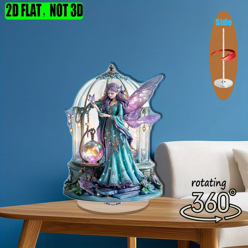 [2D flat] 1PC Rotating acrylic display featuring a whimsical fortune-teller fairy with a glowing ...