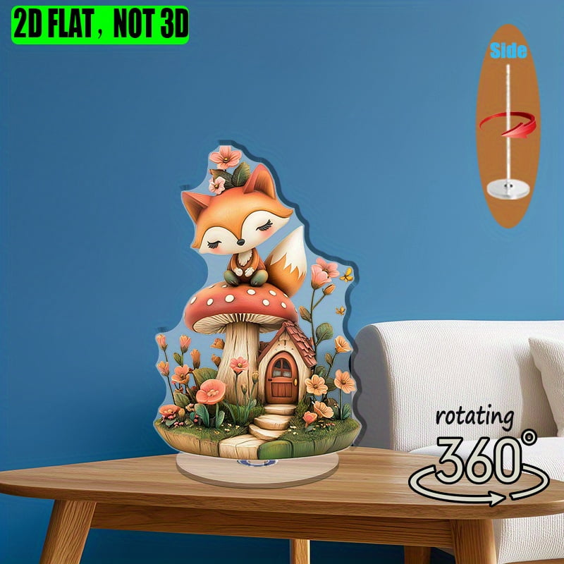[2D flat] 1PC Rotating acrylic display featuring a whimsical fox on a ...
