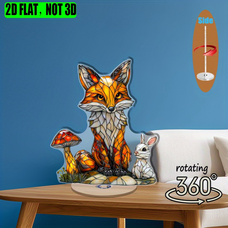 [2D flat] 1PC Rotating acrylic display featuring a whimsical fox and ...