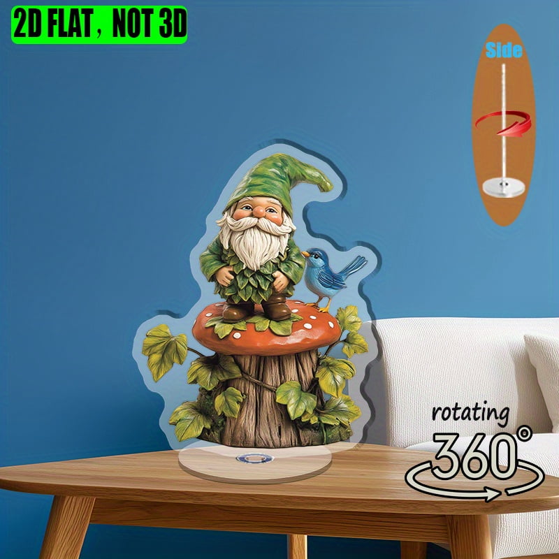 [2D flat] 1PC Rotating acrylic display featuring a whimsical gnome on a ...