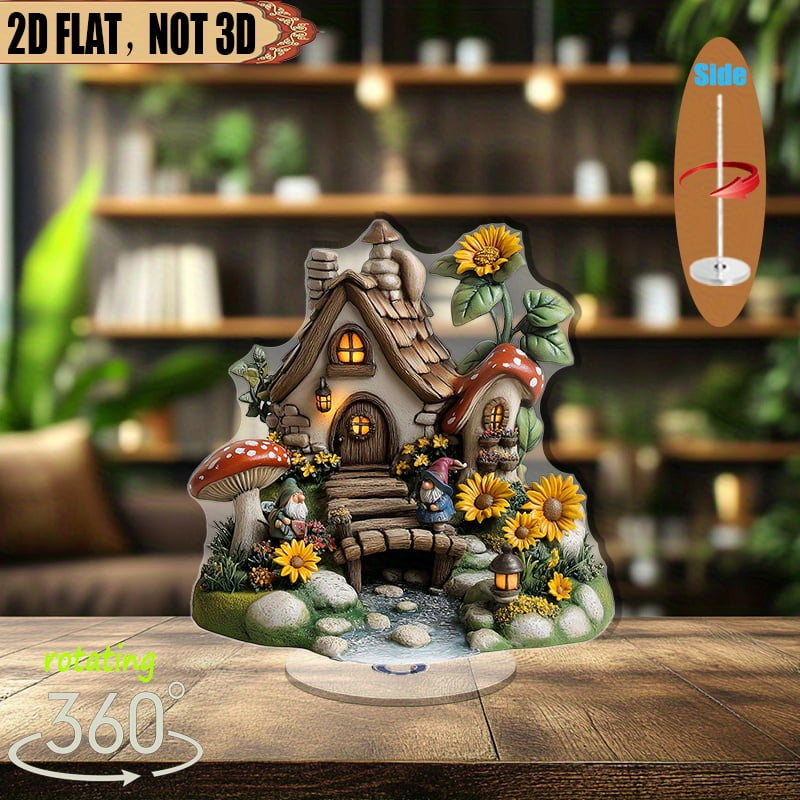 [2D flat] 1PC Rotating acrylic display featuring a whimsical gnome ...