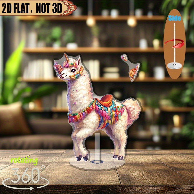 [2D flat] 1PC Rotating acrylic display featuring a whimsical llama ...