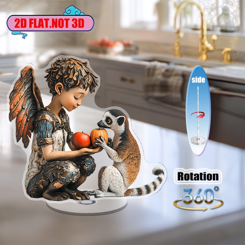 [2D flat] 1PC Rotating acrylic display featuring a winged boy joyfully ...