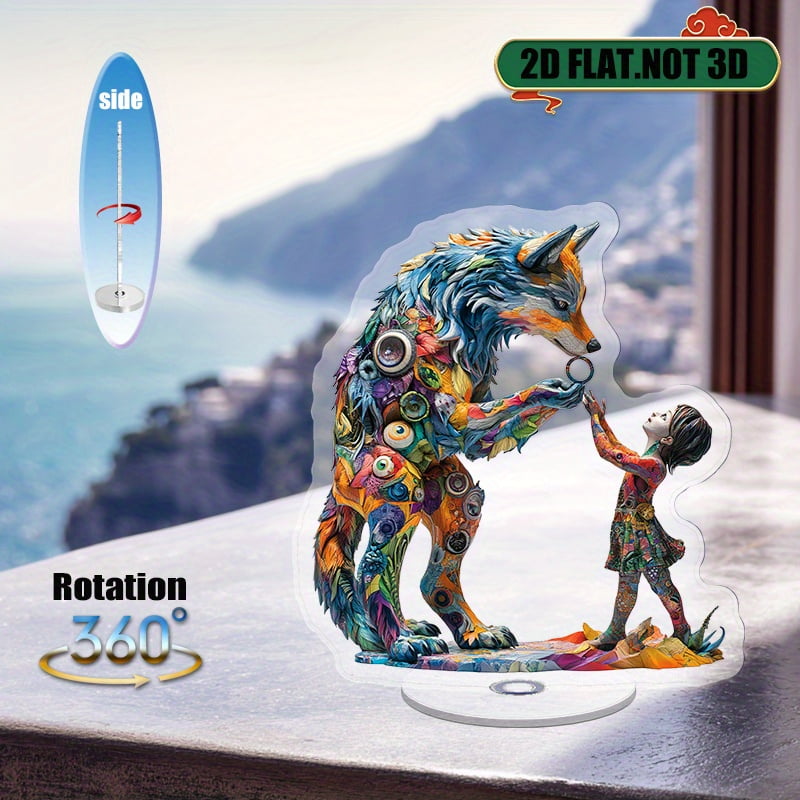 [2D flat] 1PC Rotating acrylic display featuring a wolf balancing a ...