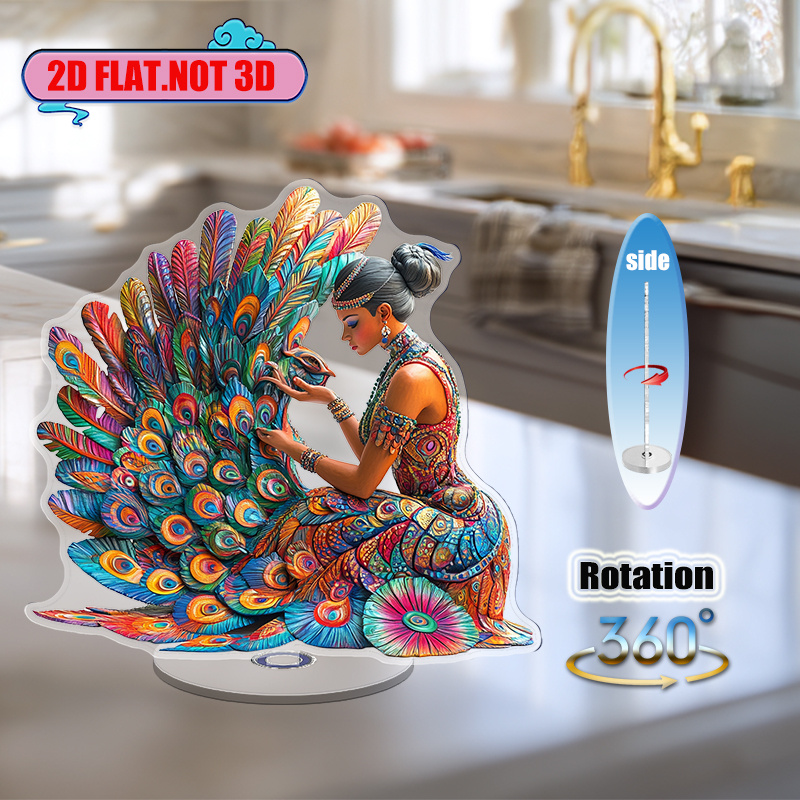 [2D flat] 1PC Rotating acrylic display featuring a woman artfully ...