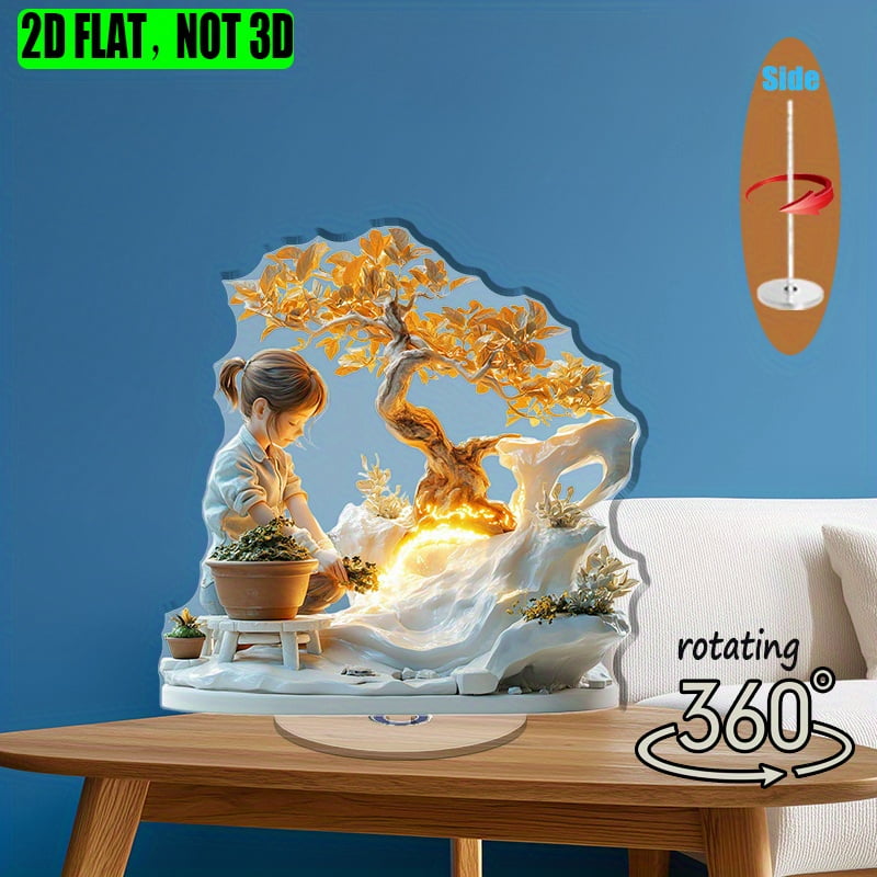 [2D flat] 1PC Rotating acrylic display featuring a young gardener with ...