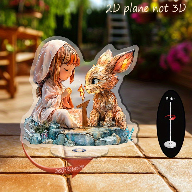 [2D flat] 1PC Rotating acrylic display with girl in pink robe and ...