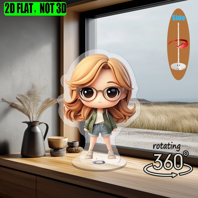 [2D flat] 1PC Rotating acrylic display piece featuring cute chibi style ...