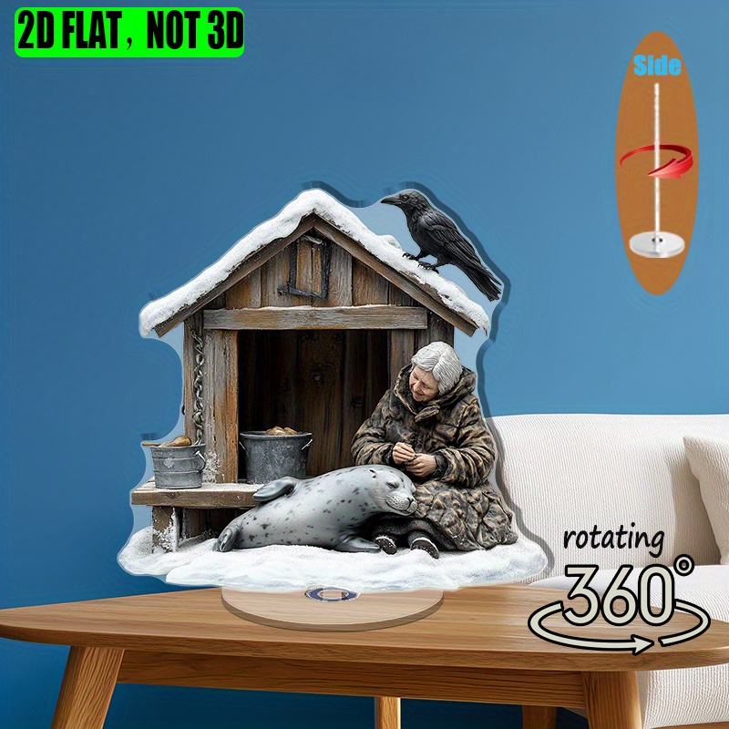 [2D flat] 1PC Rotating acrylic display piece featuring a serene seal ...
