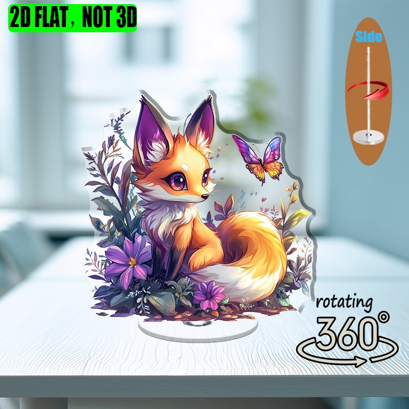 [2D flat] 1PC Rotating acrylic display piece featuring a vibrant fox ...