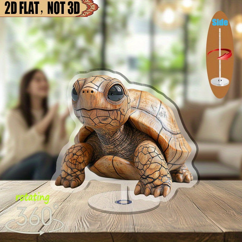 [2D flat] 1PC Rotating acrylic display piece featuring a wooden turtle ...