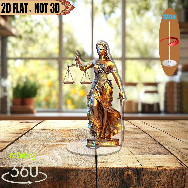 [2D flat] 1PC Rotating acrylic display showcasing Lady Justice with ...