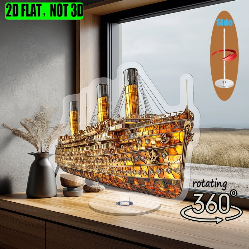 [2D flat] 1PC Rotating acrylic display showcasing a golden Titanic ...